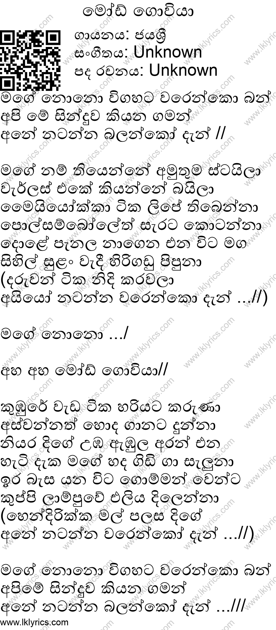 Mod Goviya Guitar Chords by Artist JayaSri