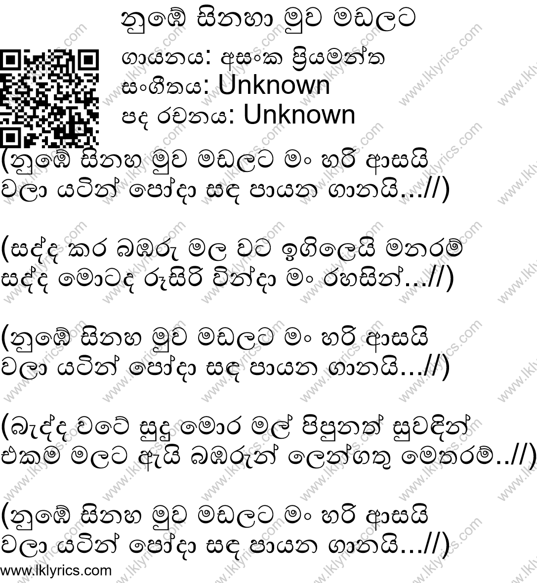 Numbe Sina Muwa Madalata Guitar Chords by Artist Asanka Priyamantha Peiris
