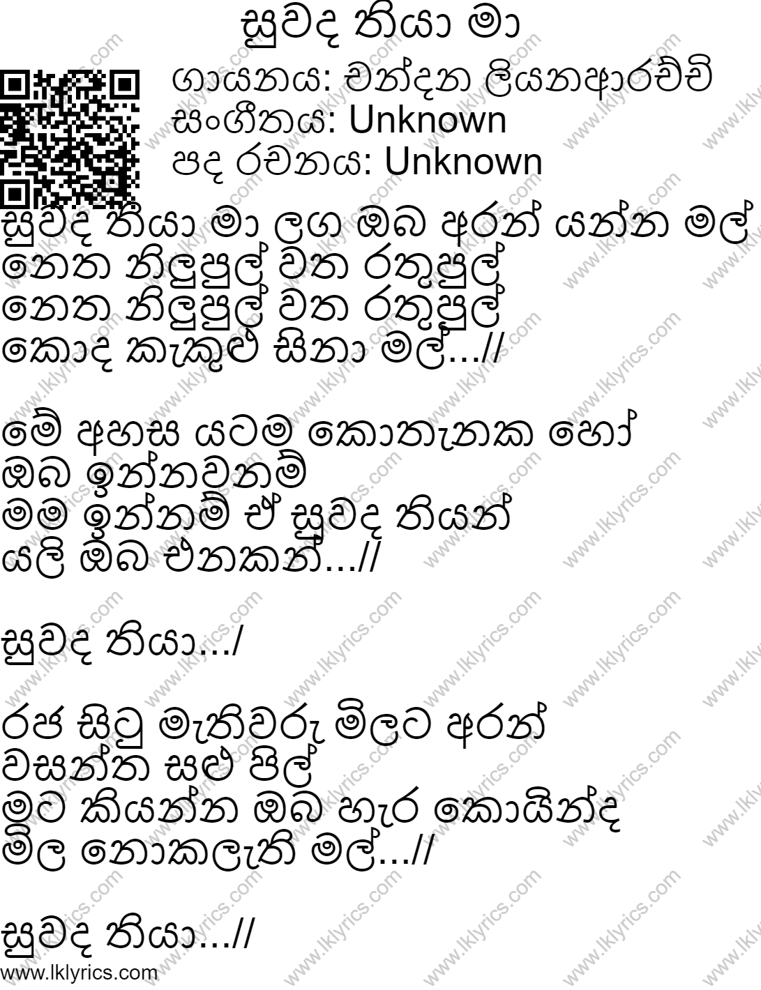 Suwanda Thiya Ma Langa Oba Guitar Chords by Artist Chandana Liyanarachchi